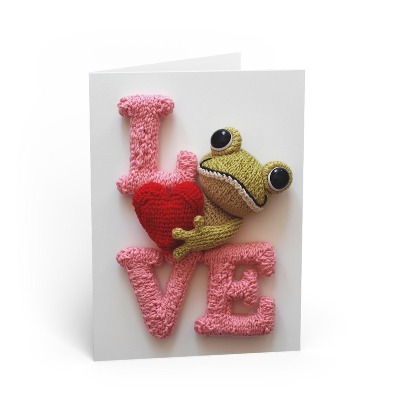 Whimsical 3d Yarn Crocheted Love Green Frog Cute Core Blank Greeting ...