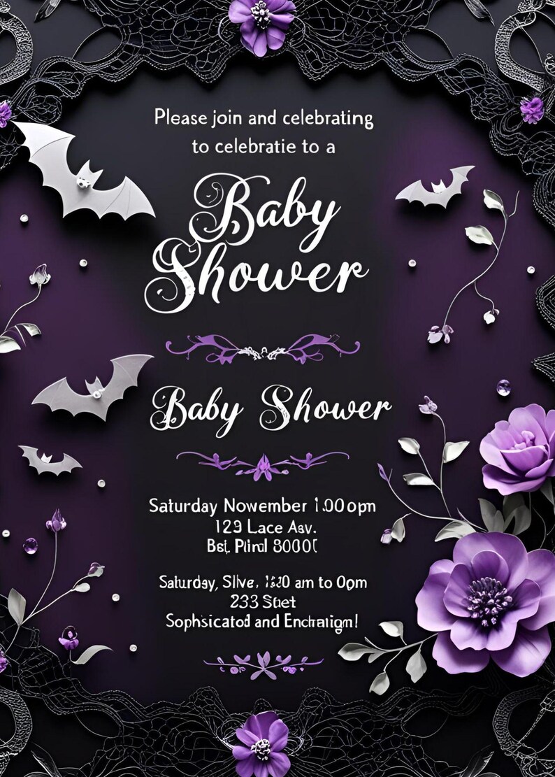 Goth Baby Shower Invitation Printable, Dark Baby Shower Invite, Gothic ...
