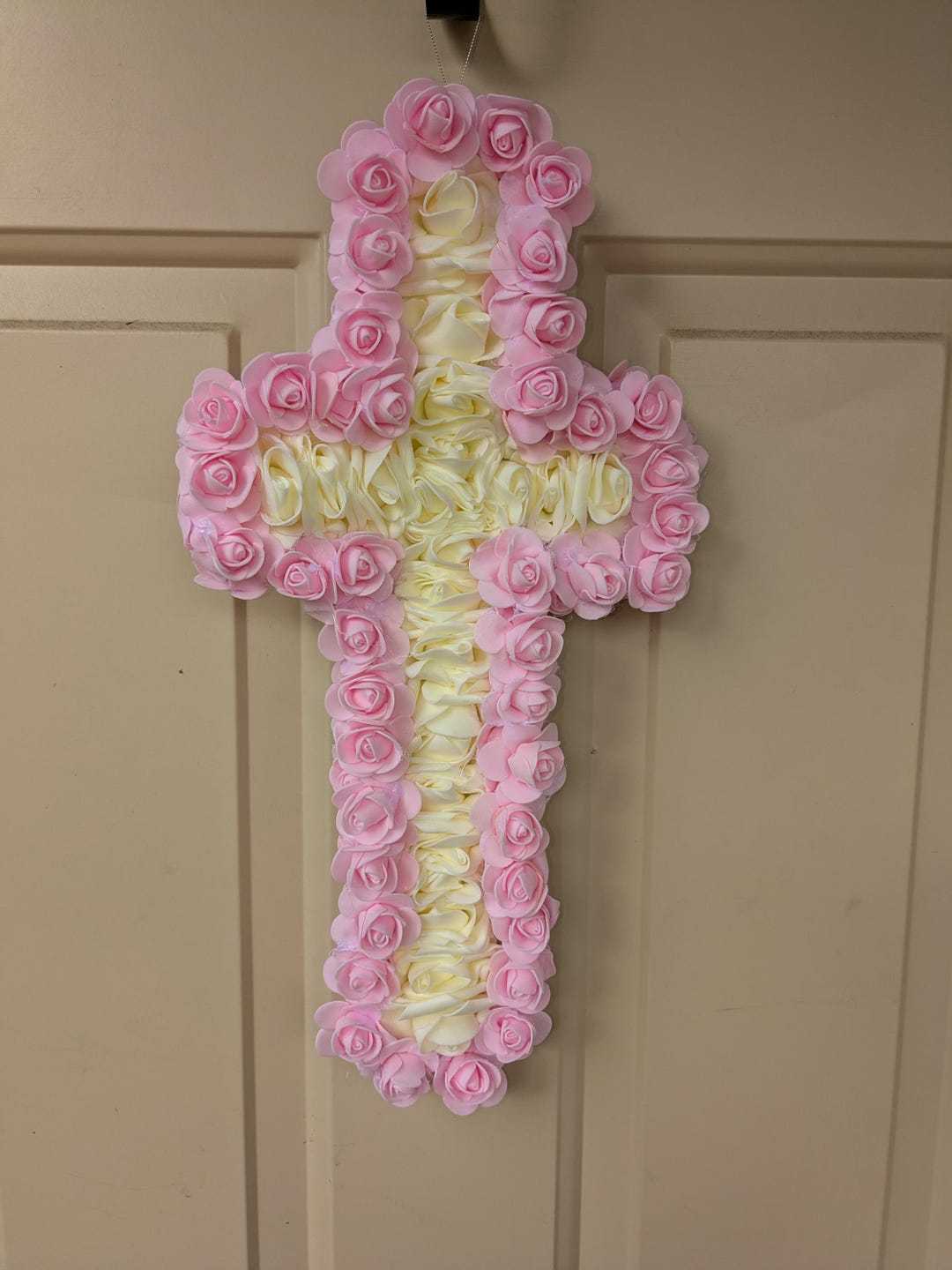 Pink and White Rose Cross Wreath- - Etsy