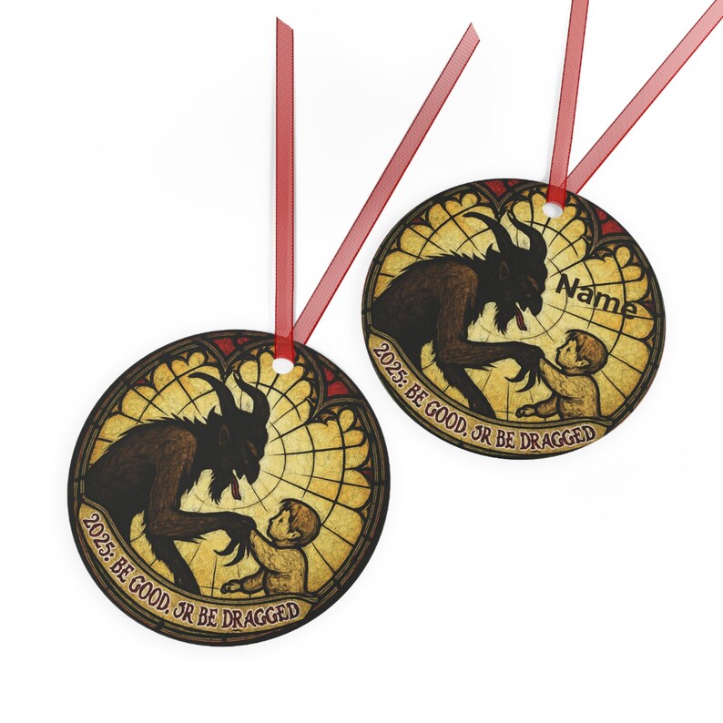 Krampus 2025 Be Good or Be Dragged Metal Ornament | Stained Glass Style ...