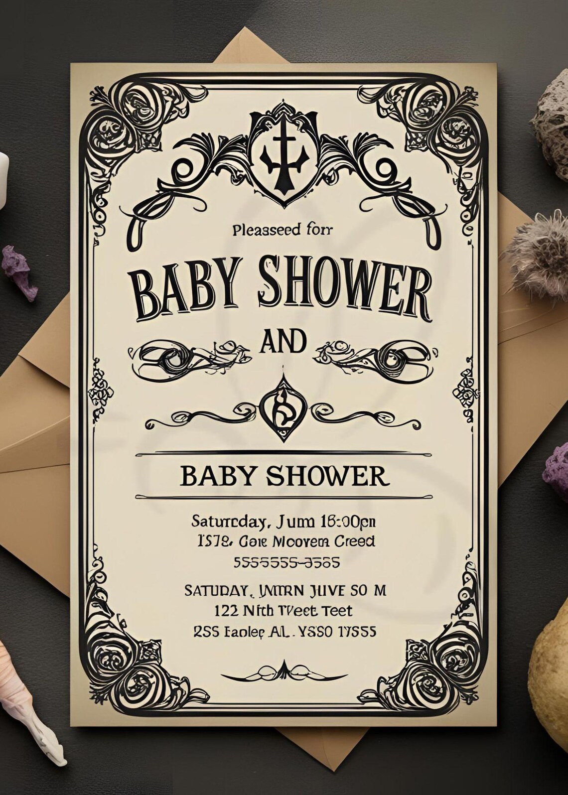 Goth Baby Shower Invitation Printable, Dark Baby Shower Invite, Gothic ...