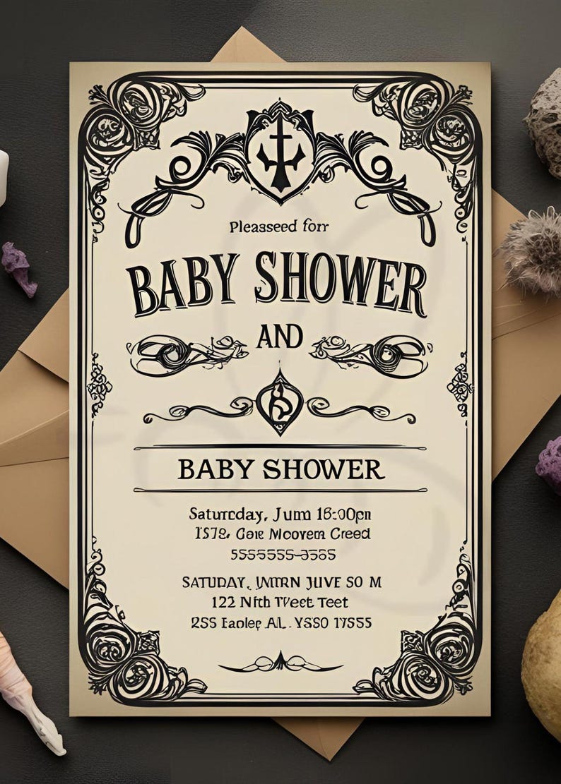 Goth Baby Shower Invitation Printable, Dark Baby Shower Invite, Gothic ...