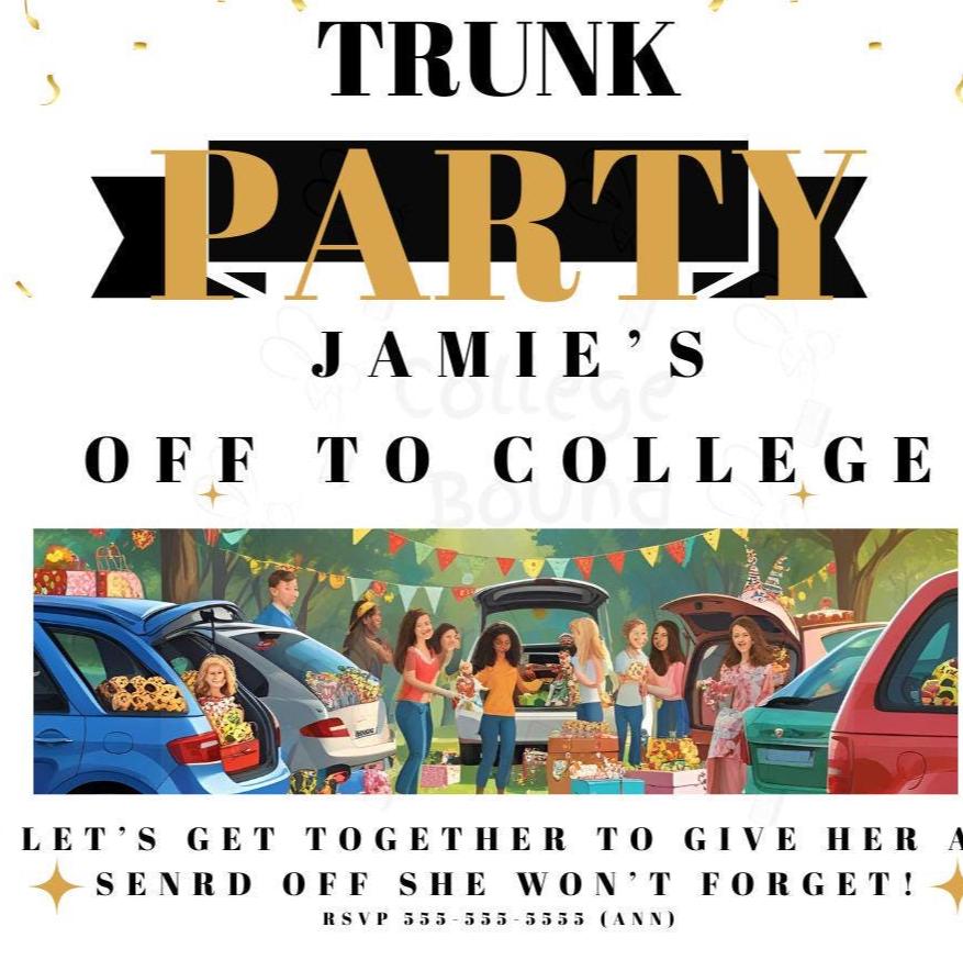 Printable Trunk Party Bundle, College Send-off Party Decorm Invites ...