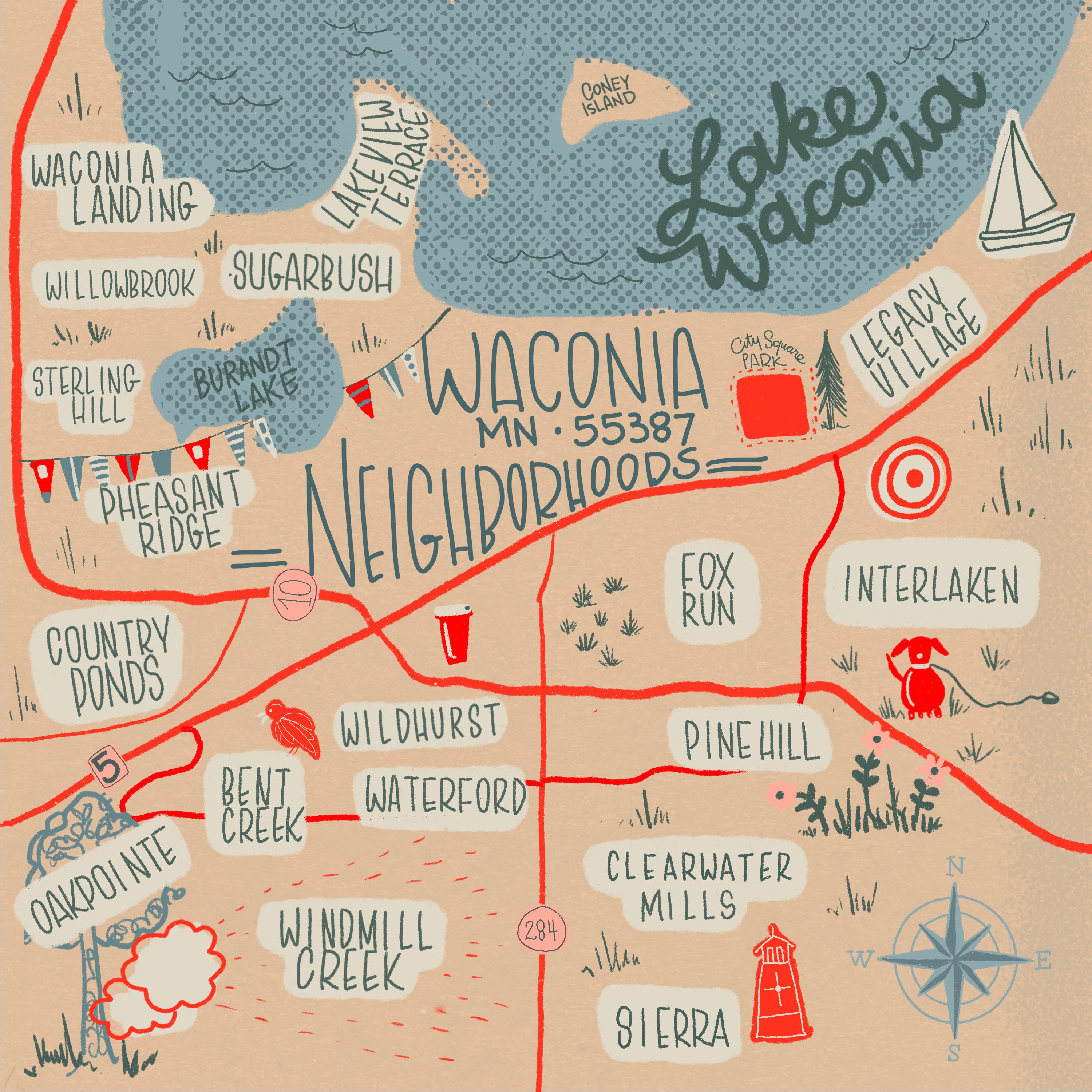 Waconia, Mn Neighborhoods Map-digital Download - Etsy