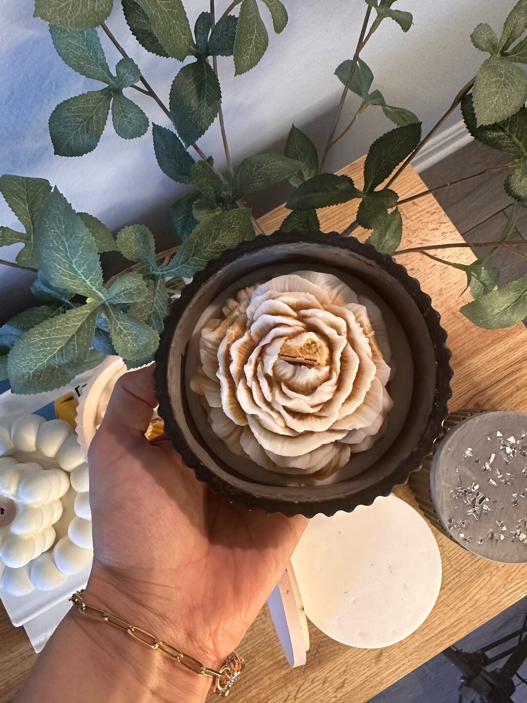 Ribbed Stone Jar With Peony, Flower Ring Trinket Storage Jewelry Box ...