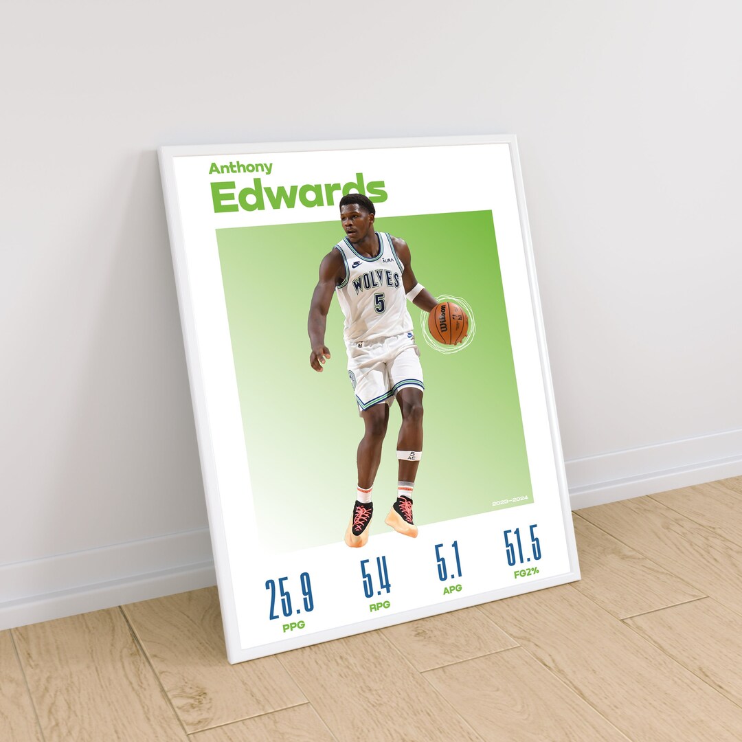 Anthony Edwards White Background Poster, Wall Decoration, Basketball ...