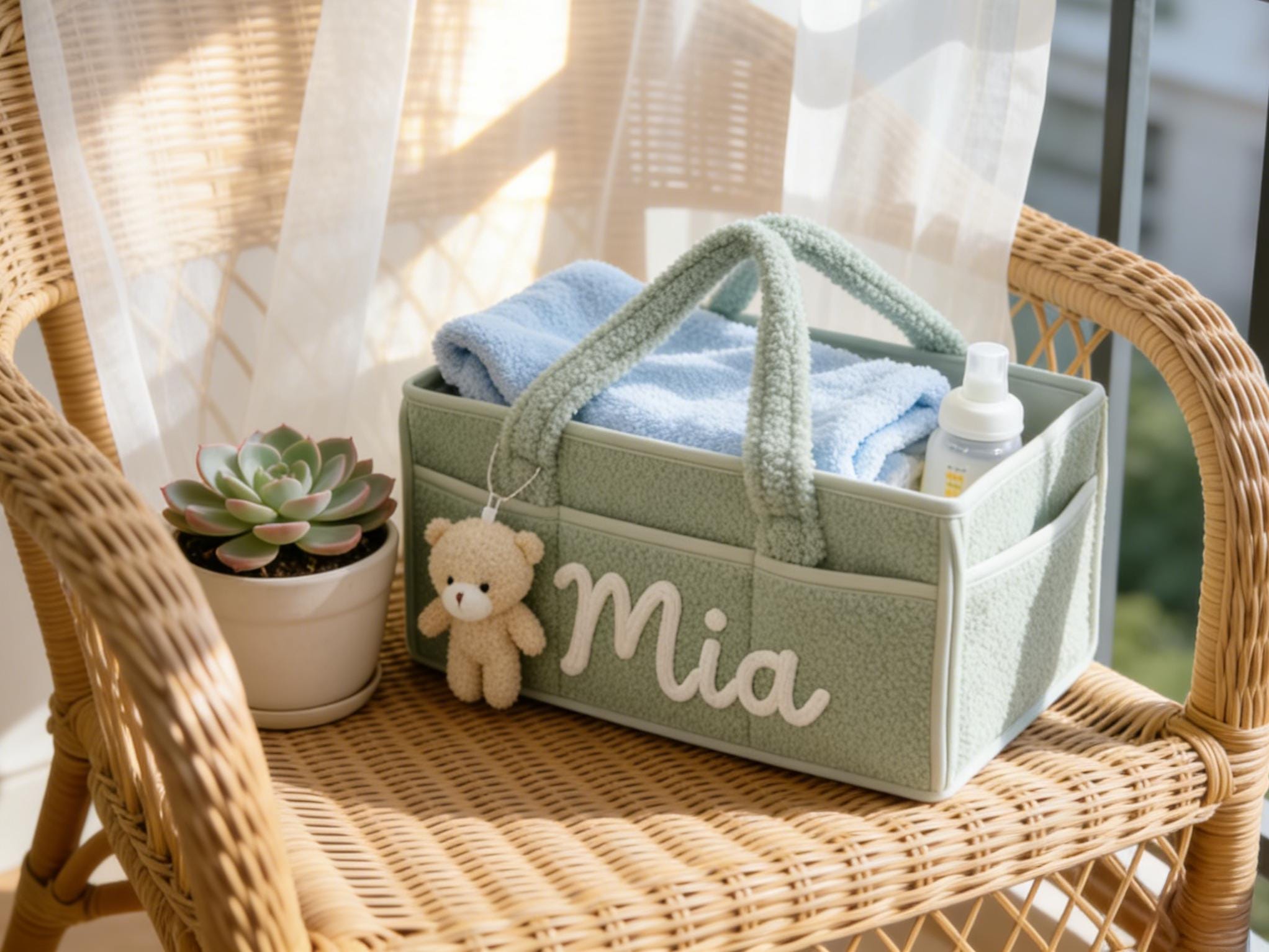 Personalized Baby Diaper Caddy: Custom Name With Bear ,baby Shower Gift ...