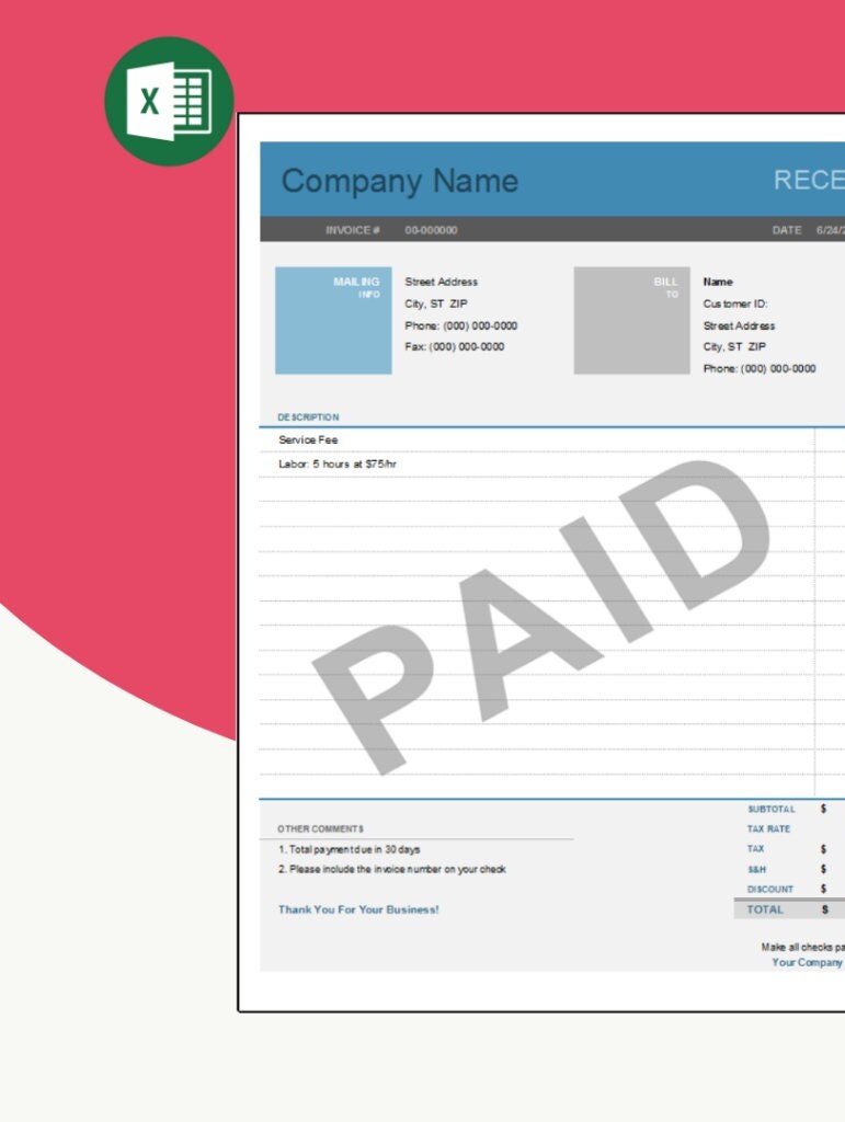 Invoice Receipt Template Billing Slip 10-in-1 Easy to Edit in Microsoft ...
