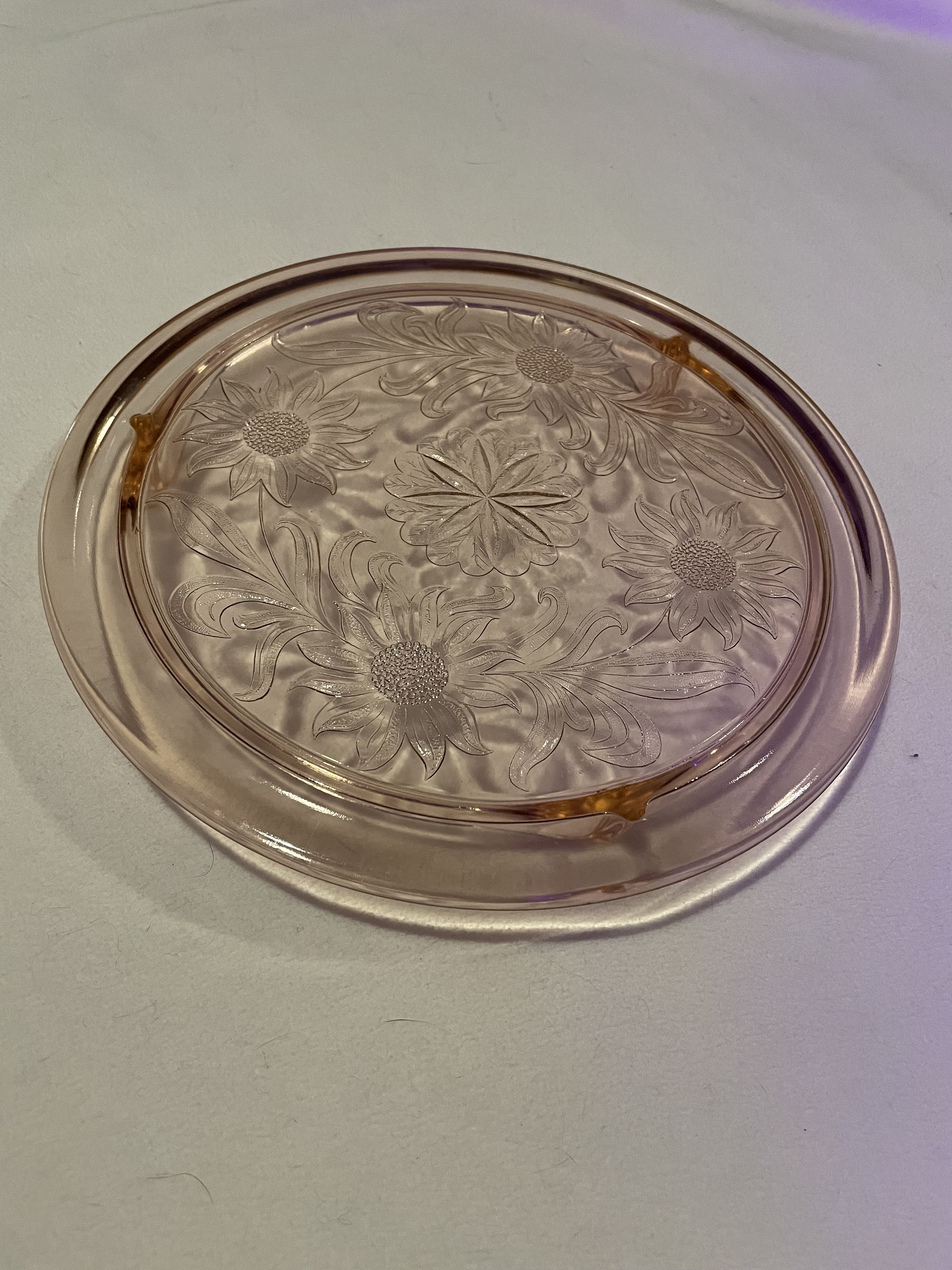 Pink Depression Glass Cake Stand With Floral Pattern - Etsy