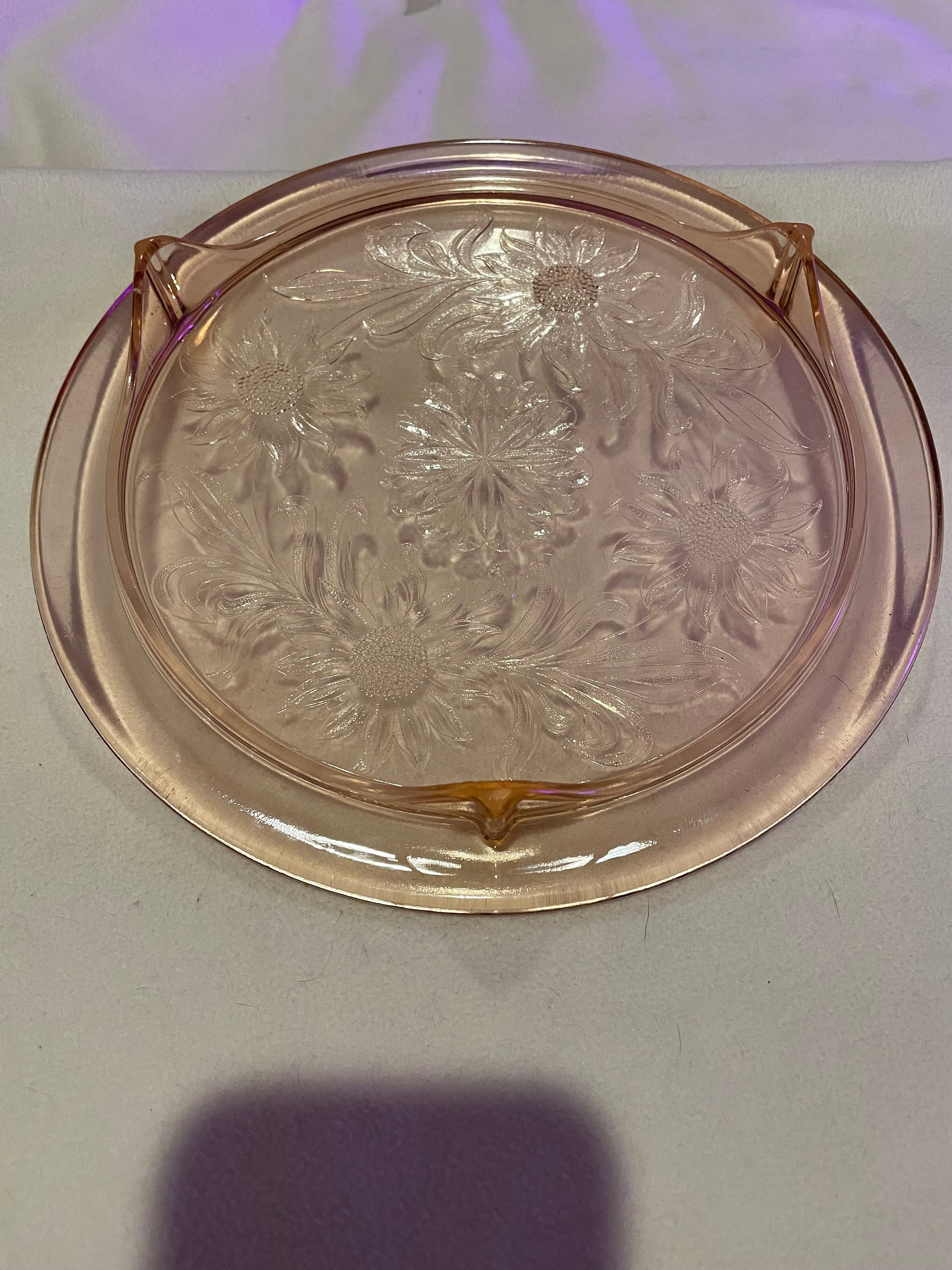 Pink Depression Glass Cake Stand With Floral Pattern - Etsy