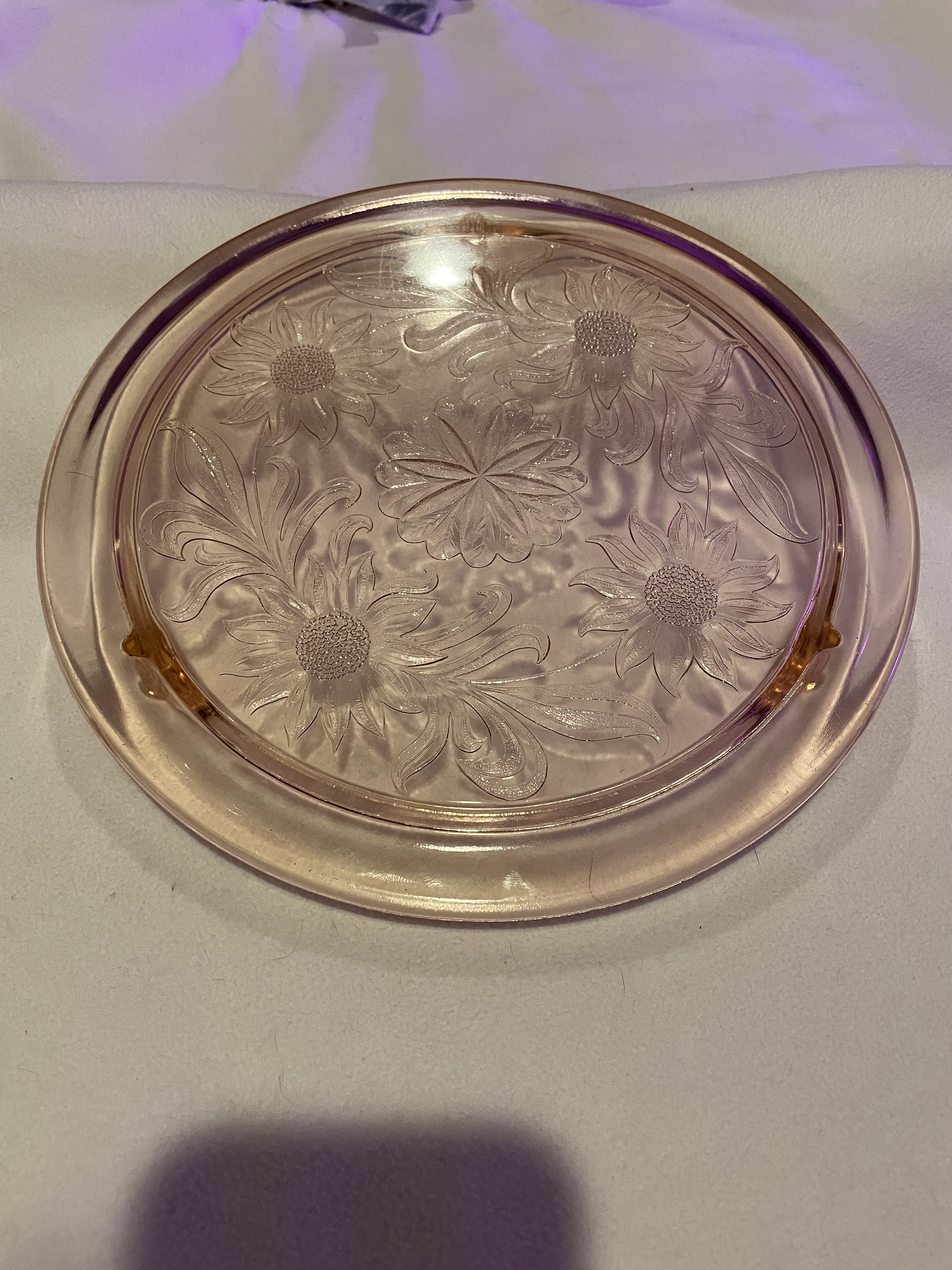 Pink Depression Glass Cake Stand With Floral Pattern - Etsy