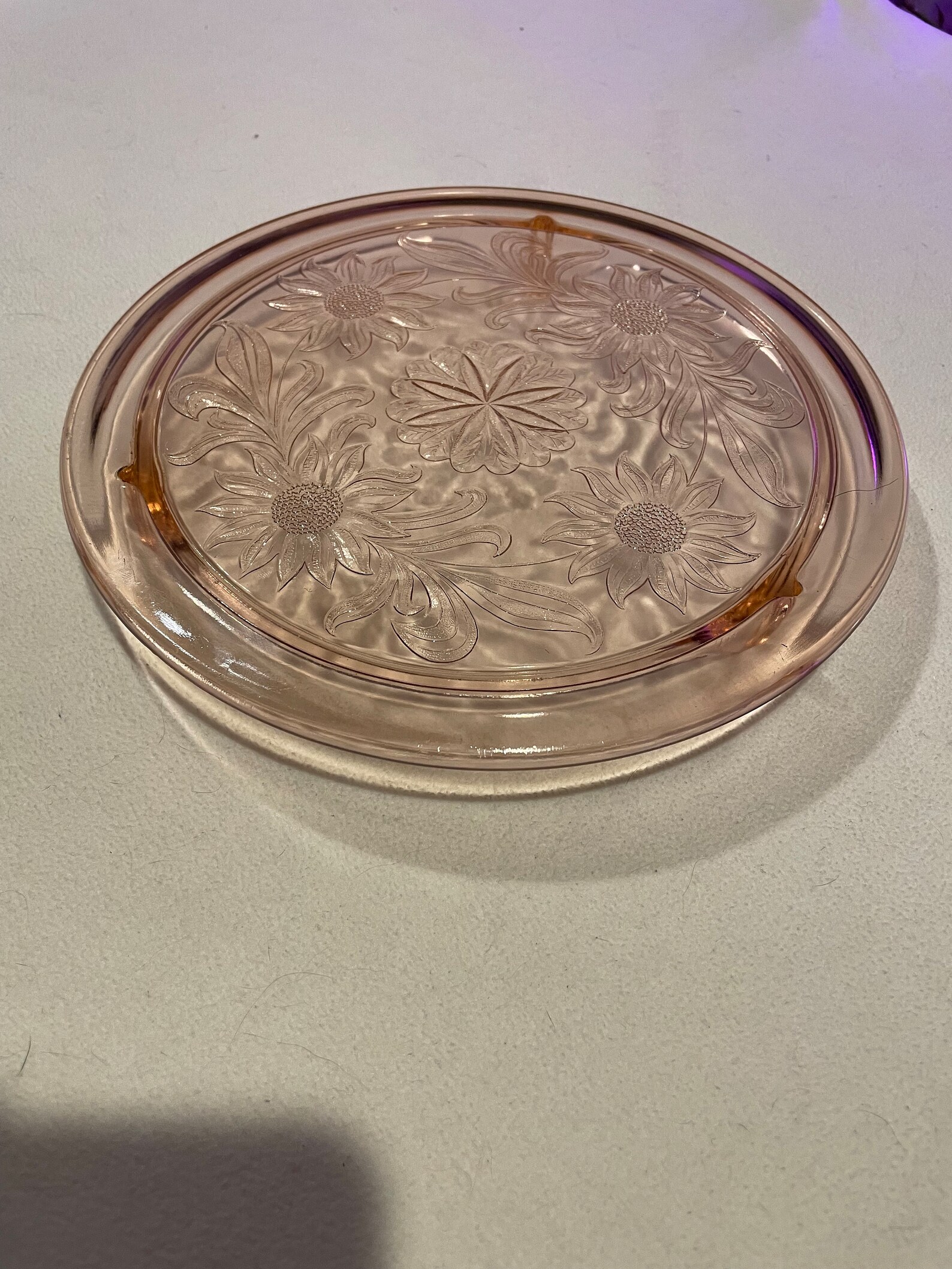 Pink Depression Glass Cake Stand With Floral Pattern - Etsy