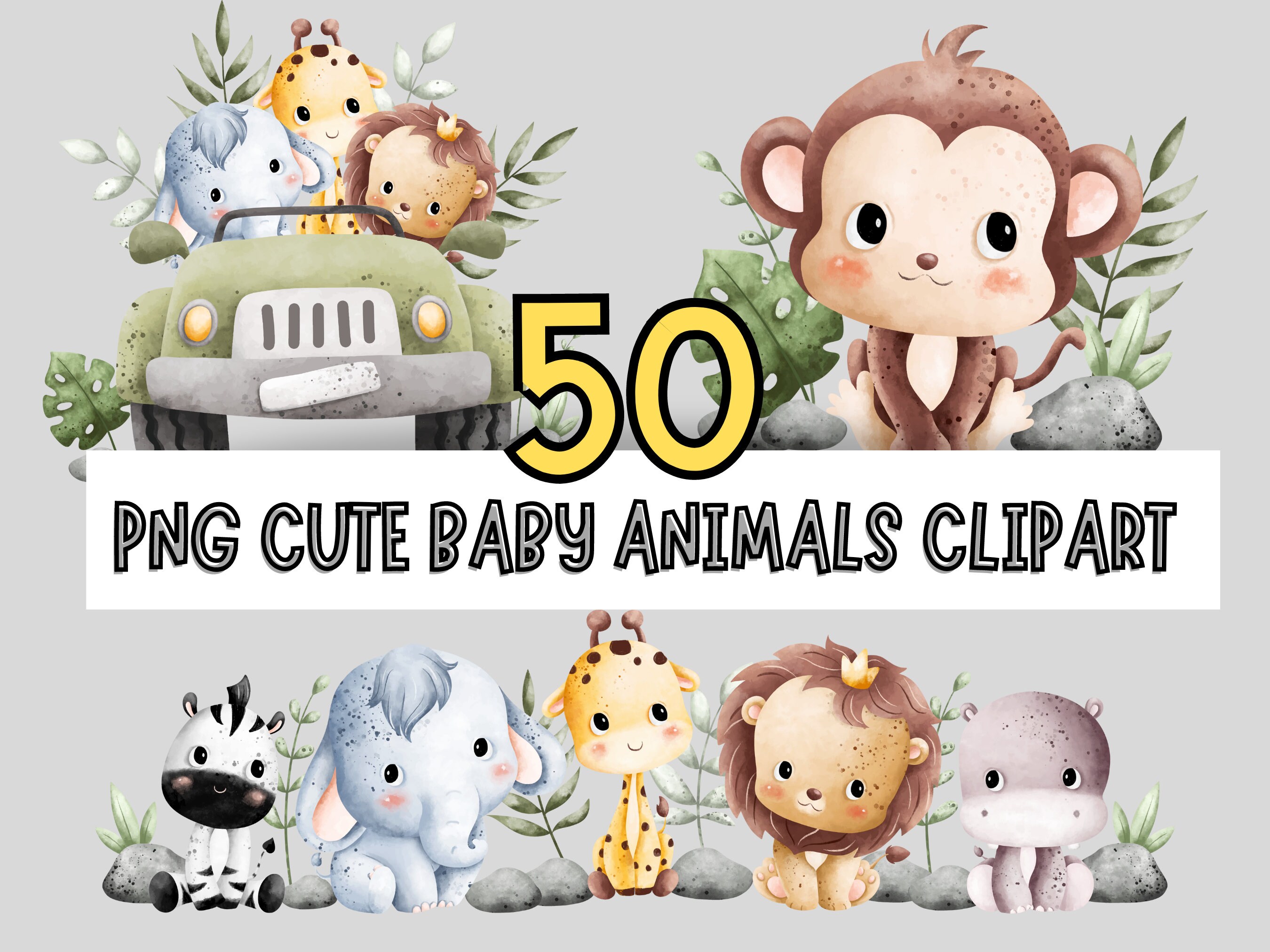 50 PNG Cute Baby Animals Clipart, Cute Fluffy Animals, Digital Clipart ...