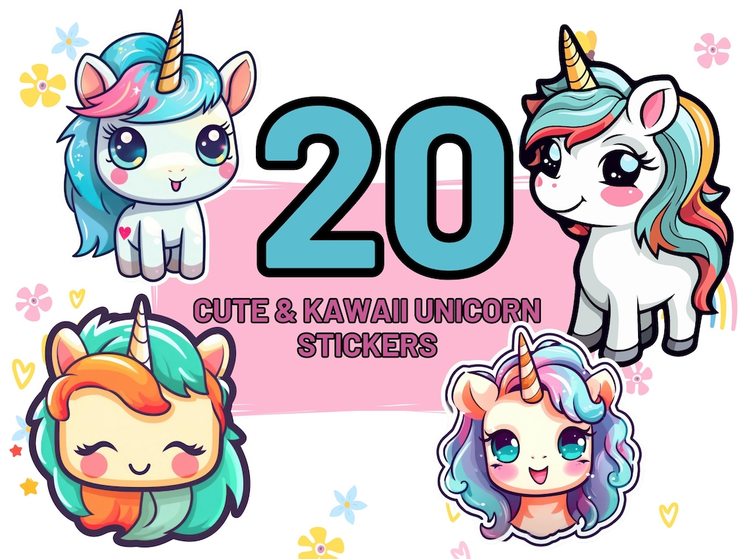 20 Cute & Kawaii Unicorn Stickers | PNG Digital Download | Pastel ...