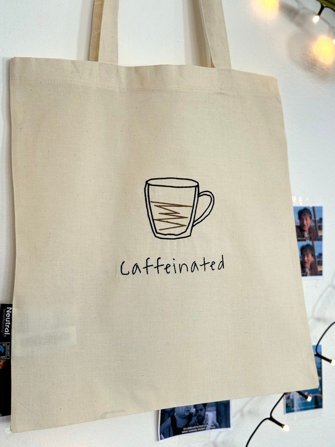 Embroidered Coffee Cup Tote Bag: Double-sided Organic Cotton - Etsy