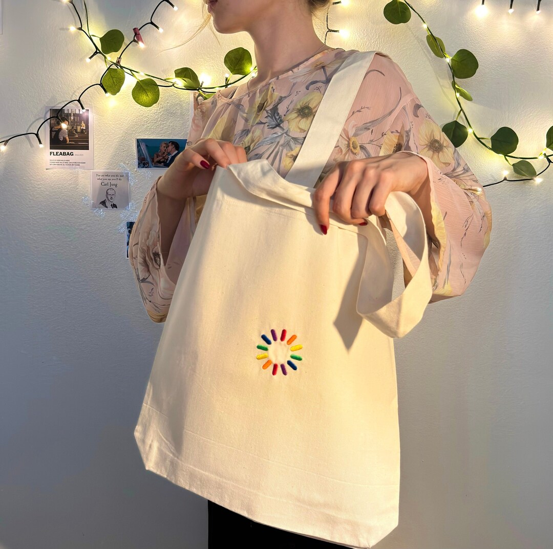 Embroidered Rainbow Loading Tote Bag, Pride Tote Bag, Unisex Cotton Bag ...