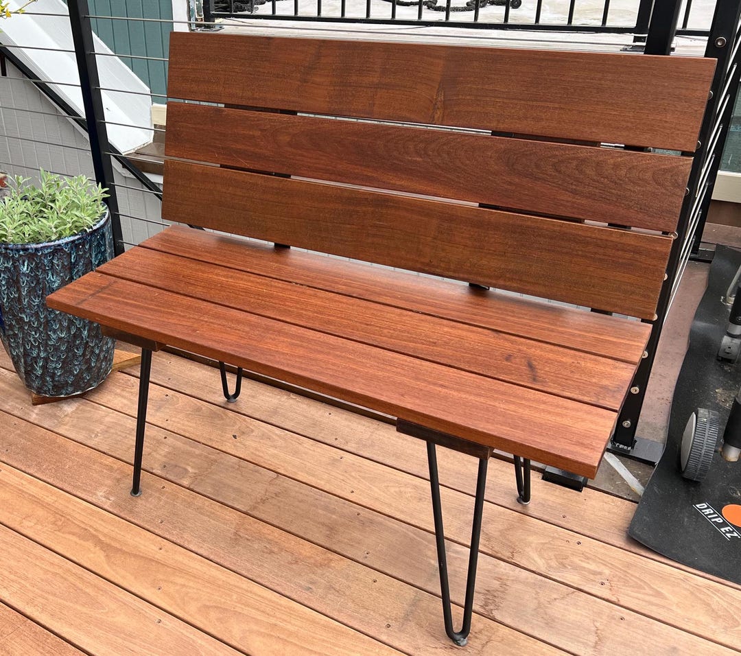 Outdoor IPE Garden Bench/love Seat With Metal Legs - Etsy