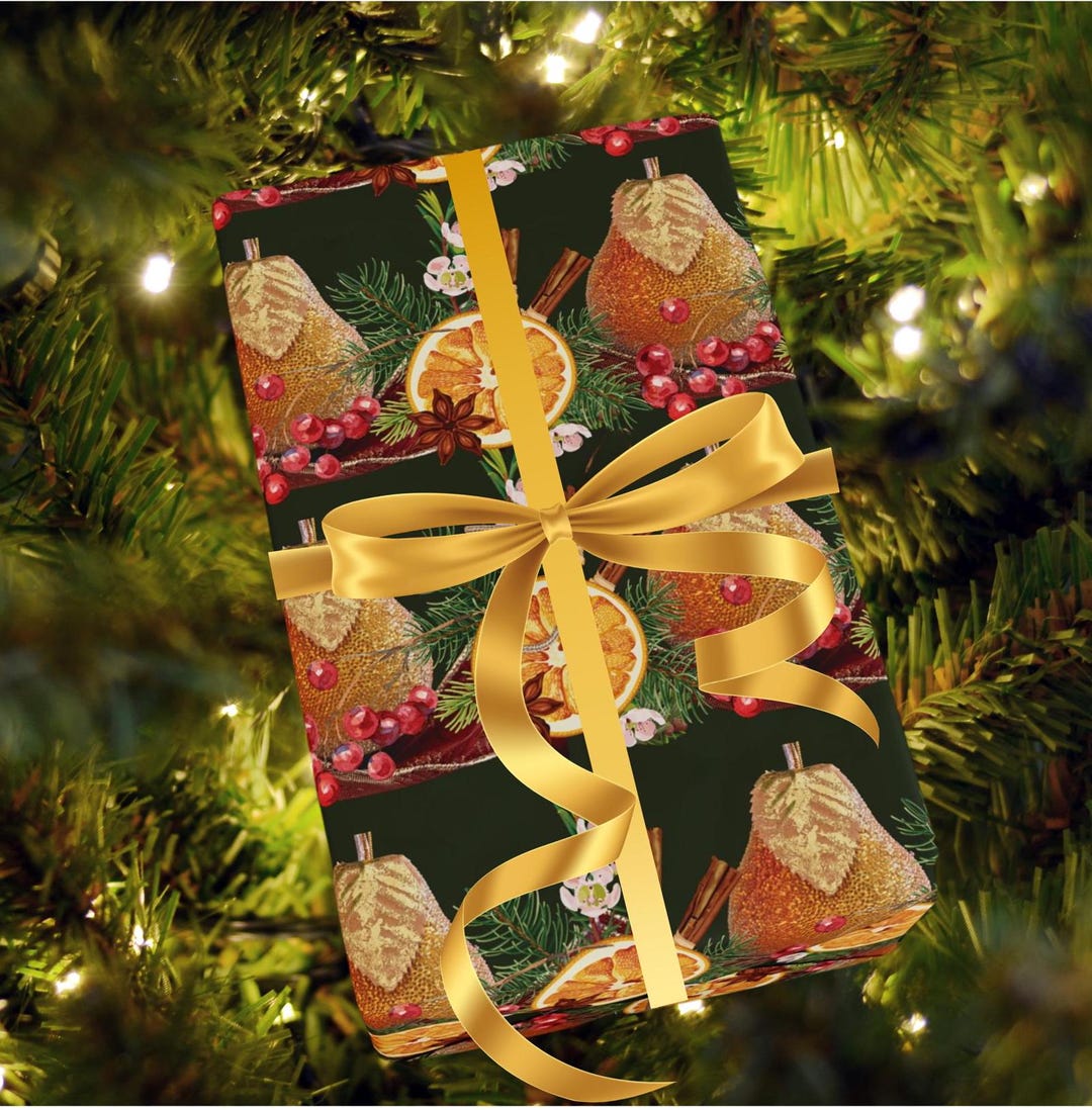 Premium Gift Wrap: Holiday Fruit and Spice Wrapping Paper Christmas ...