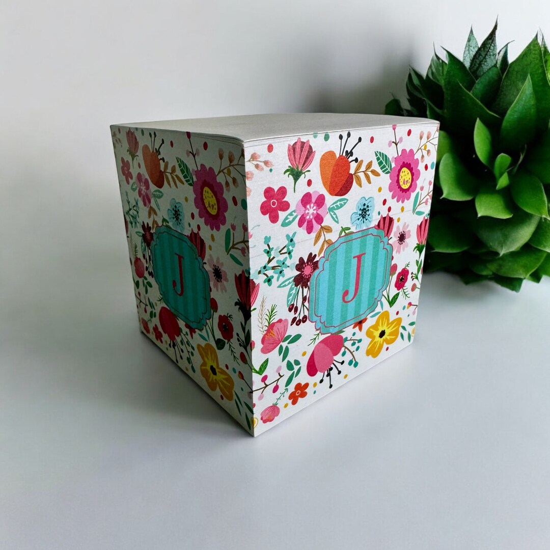 Personalized Wildflowers Sticky Note Cube, Floral Initial Note Pad ...