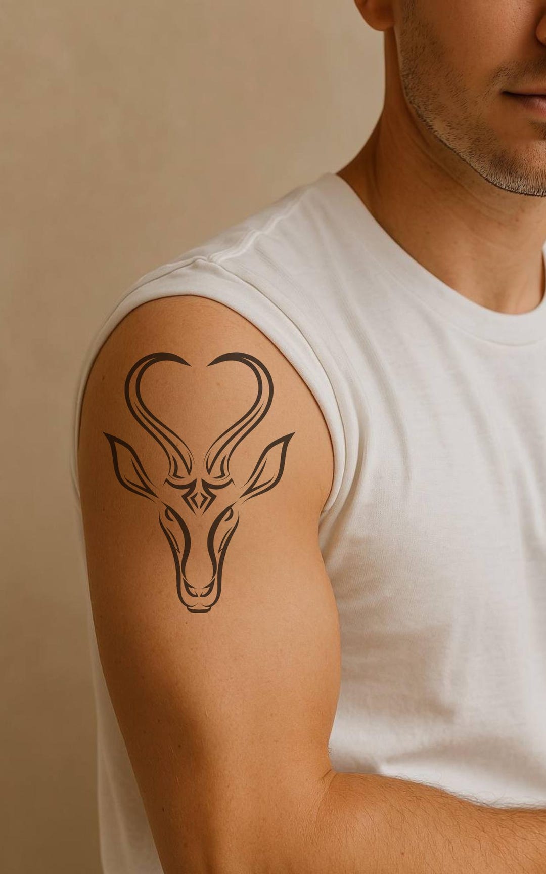 Tribal Antelope Tattoo – Minimalist & Bold Horns Design | Temporary ...