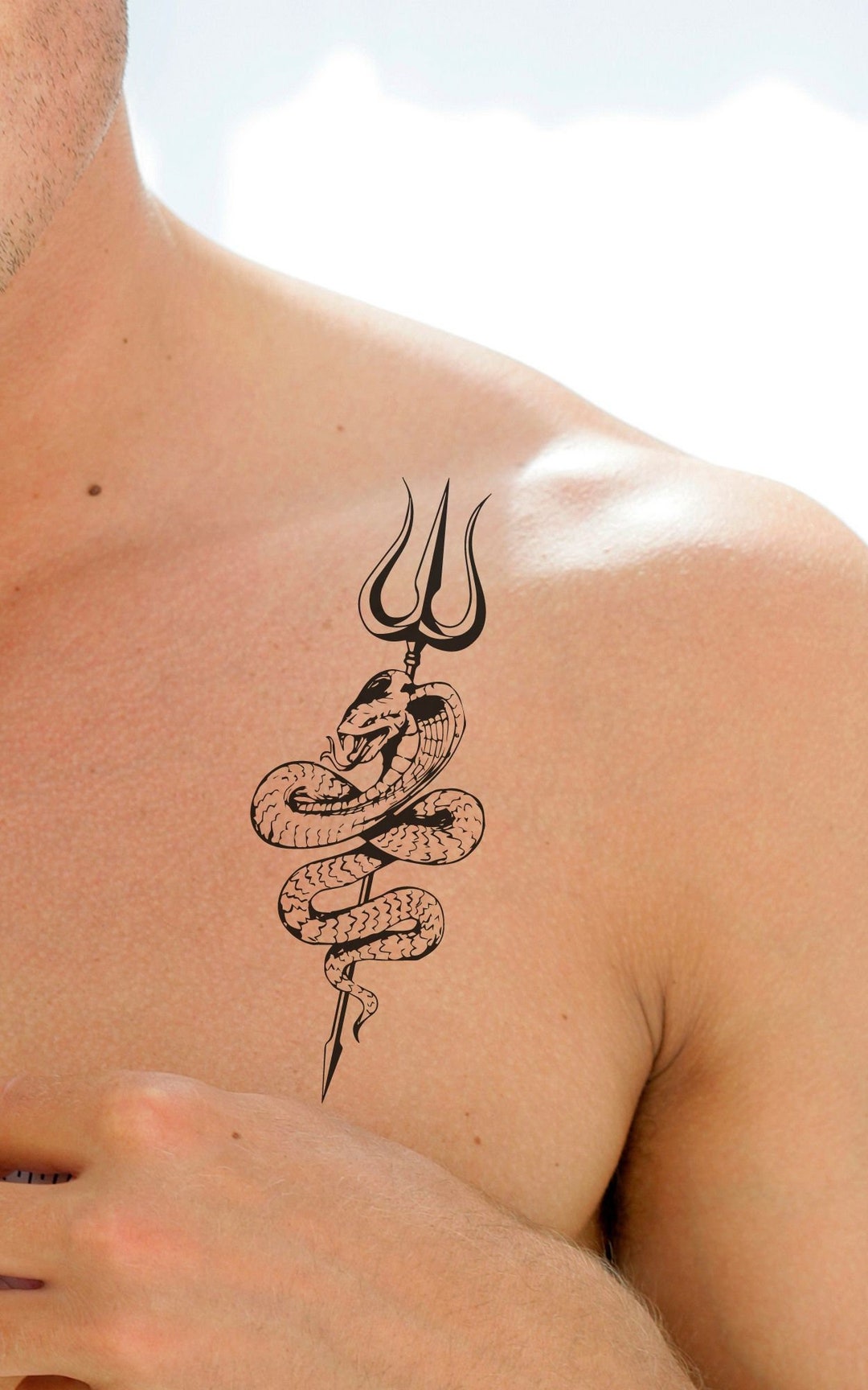 Trident & Snake Temporary Tattoo Mystical Powerful Design for Bold ...