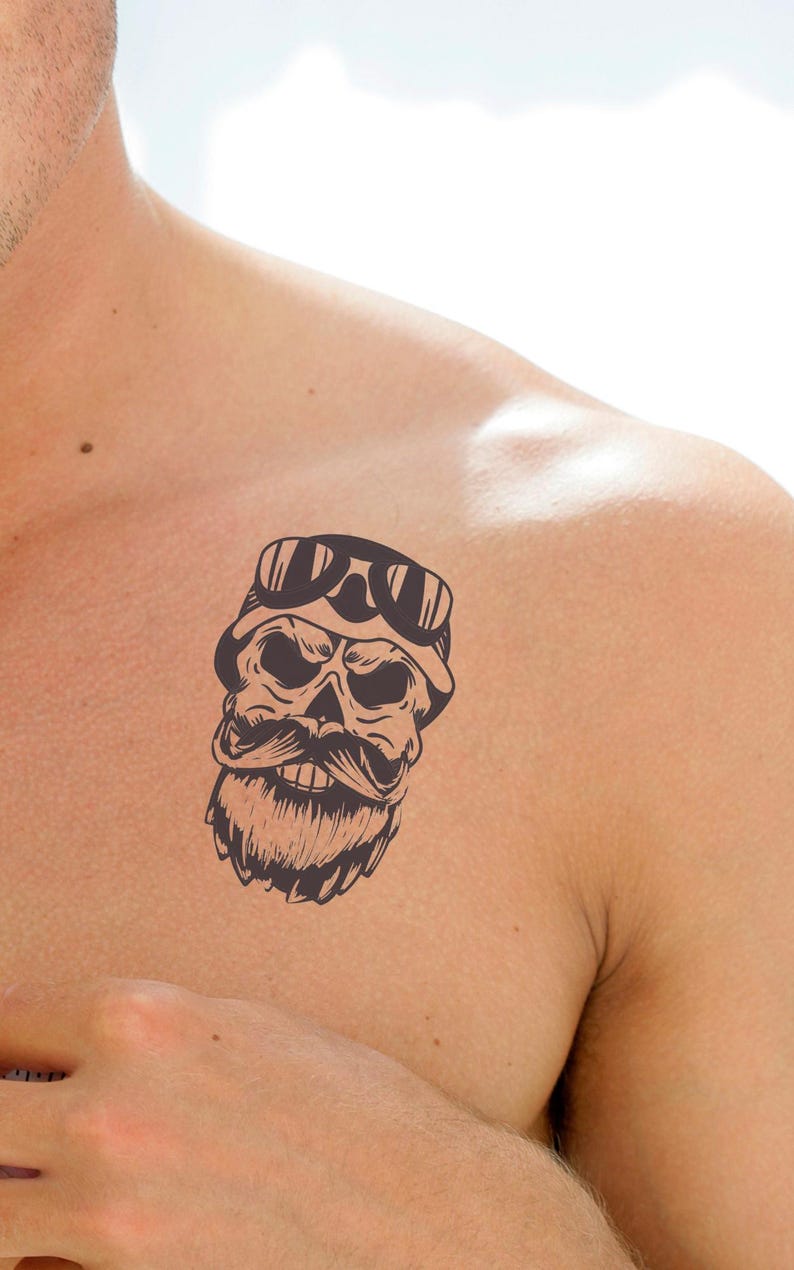 Skull Beard Gang Tattoo Design: Vintage Style, Biker Aesthetic ...