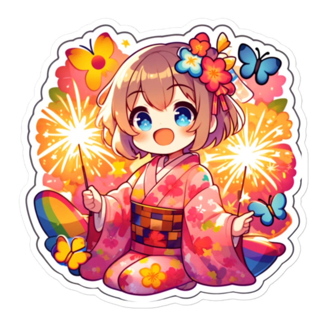 Yukata Festival Girl Sticker - Etsy