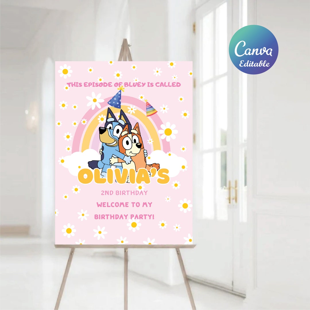 Editable Bluey Welcome Sign for Girl Blue Dog Birthday Sign Bluey ...