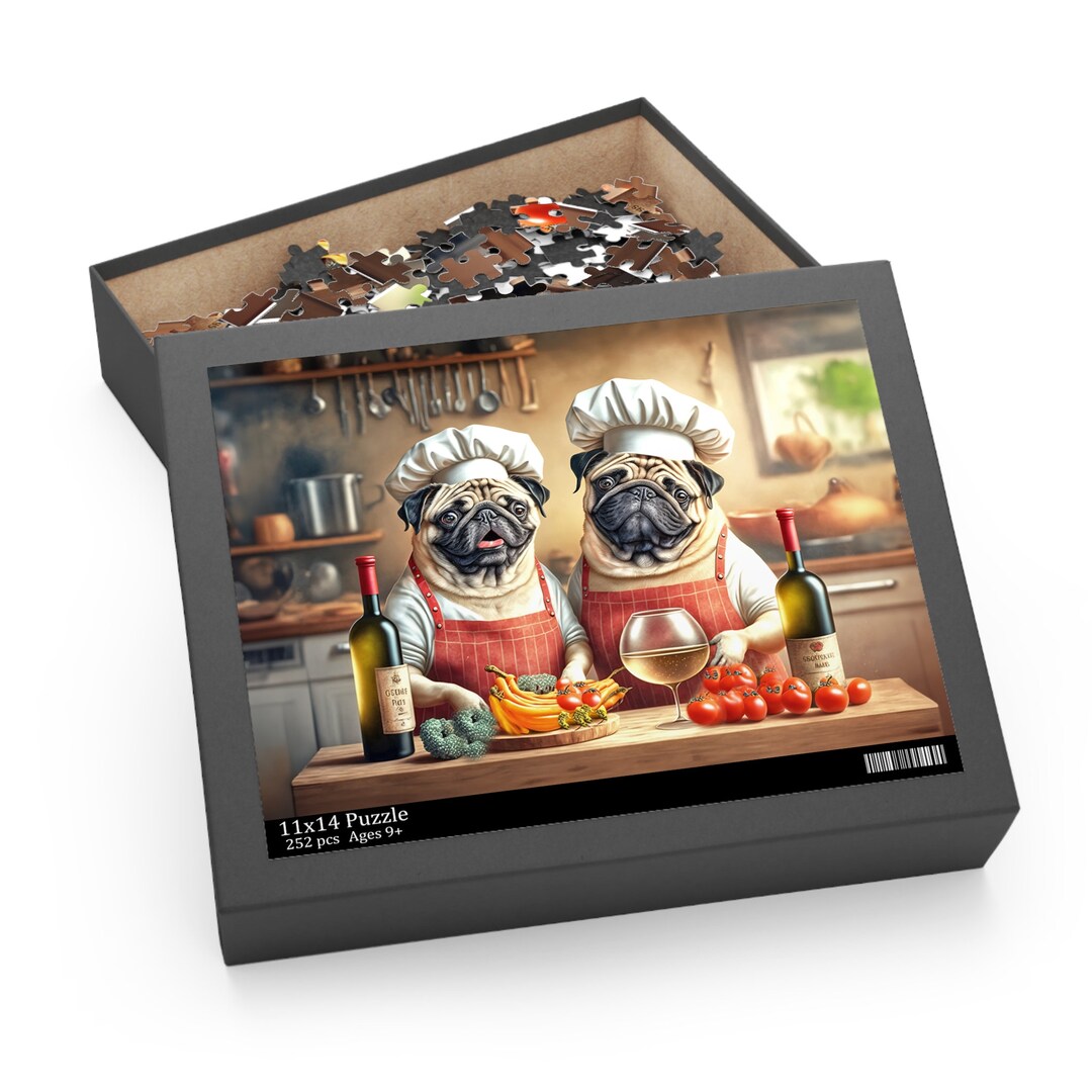 Pug Chefs Cooking in the Kitchen Jigsaw Puzzle - Etsy
