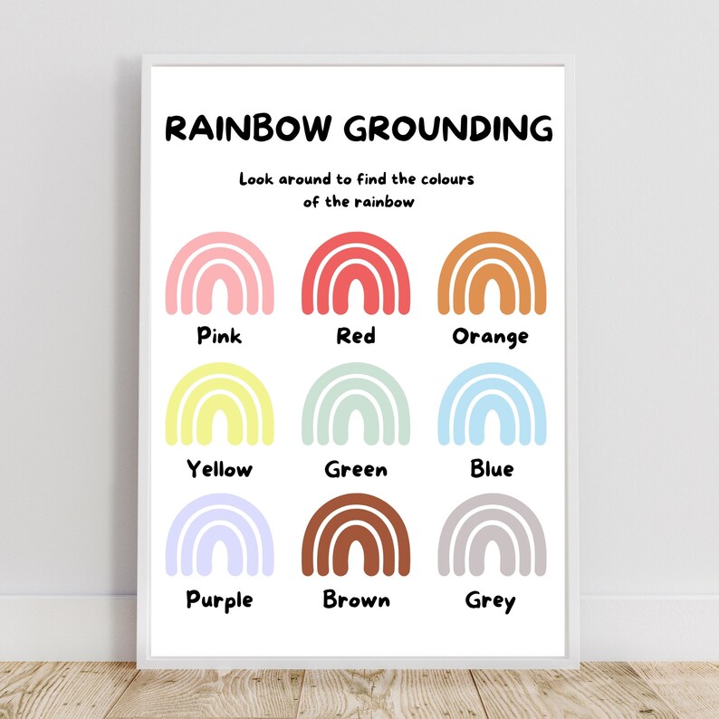 Rainbow Grounding Anxiety Poster Rainbow Breathing Boho Classroom Decor ...