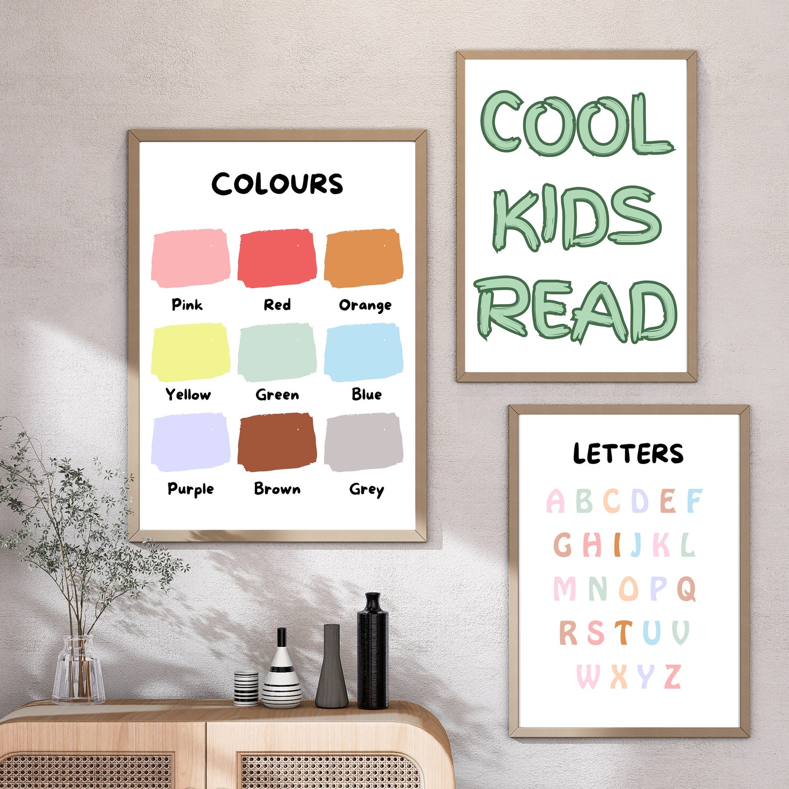 Set of 12 Educational Posters Pastel Learning Prints Montessori Toddler ...