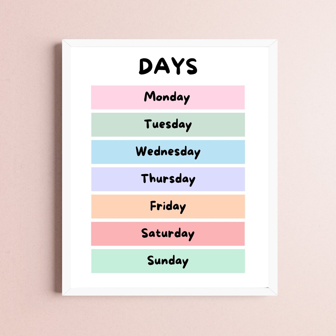 Days of the Week Printable Educational Wall Art Classroom Prints ...