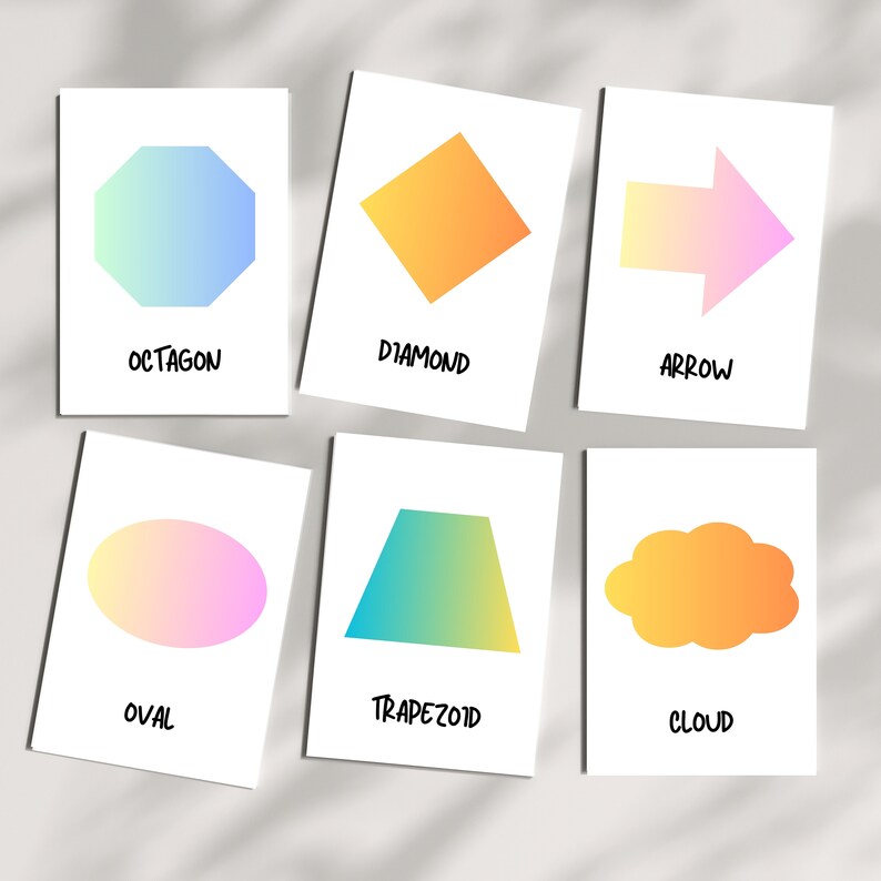 16 Shapes Flashcards Gradient Colours Shapes Flash Cards for Toddlers ...