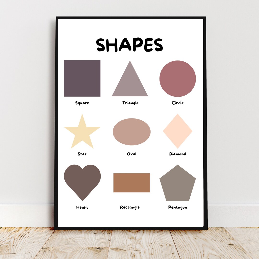 Shapes Poster Educational Wall Art Brown School Prints Shapes Boho ...