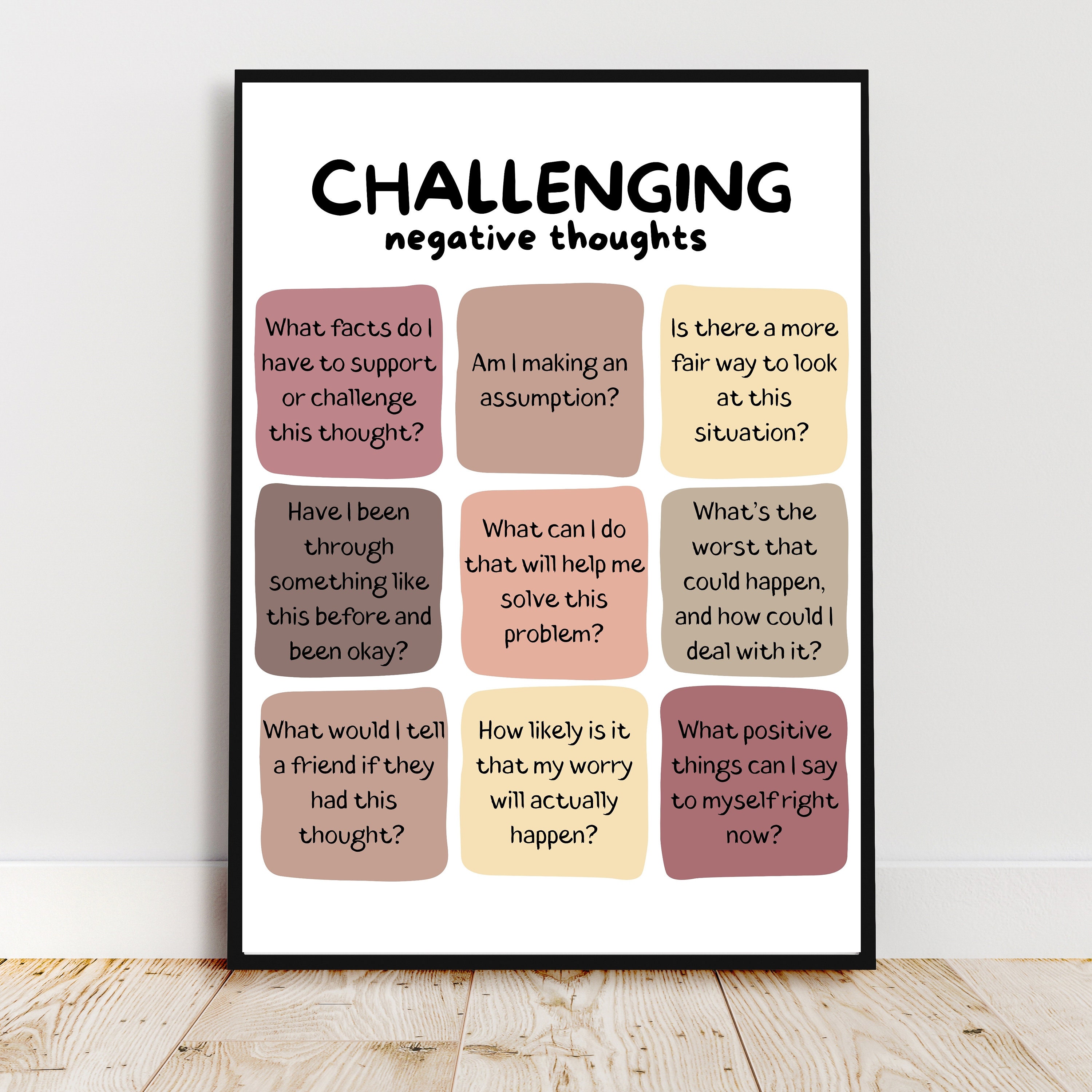 Challenging Negative Thoughts Poster, Cognitive Behavioral Therapy, CBT ...