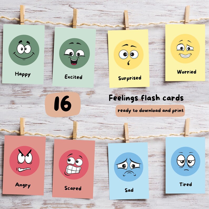 16 Feelings Flashcards, Emotions and Calming Techniques Chart ...