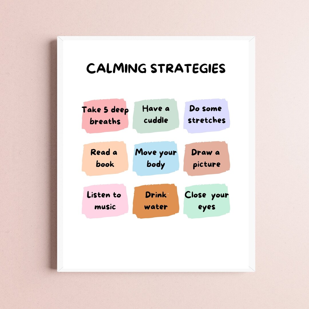 Calming Corner Strategies Printable Boho Chart Therapy Kids School ...