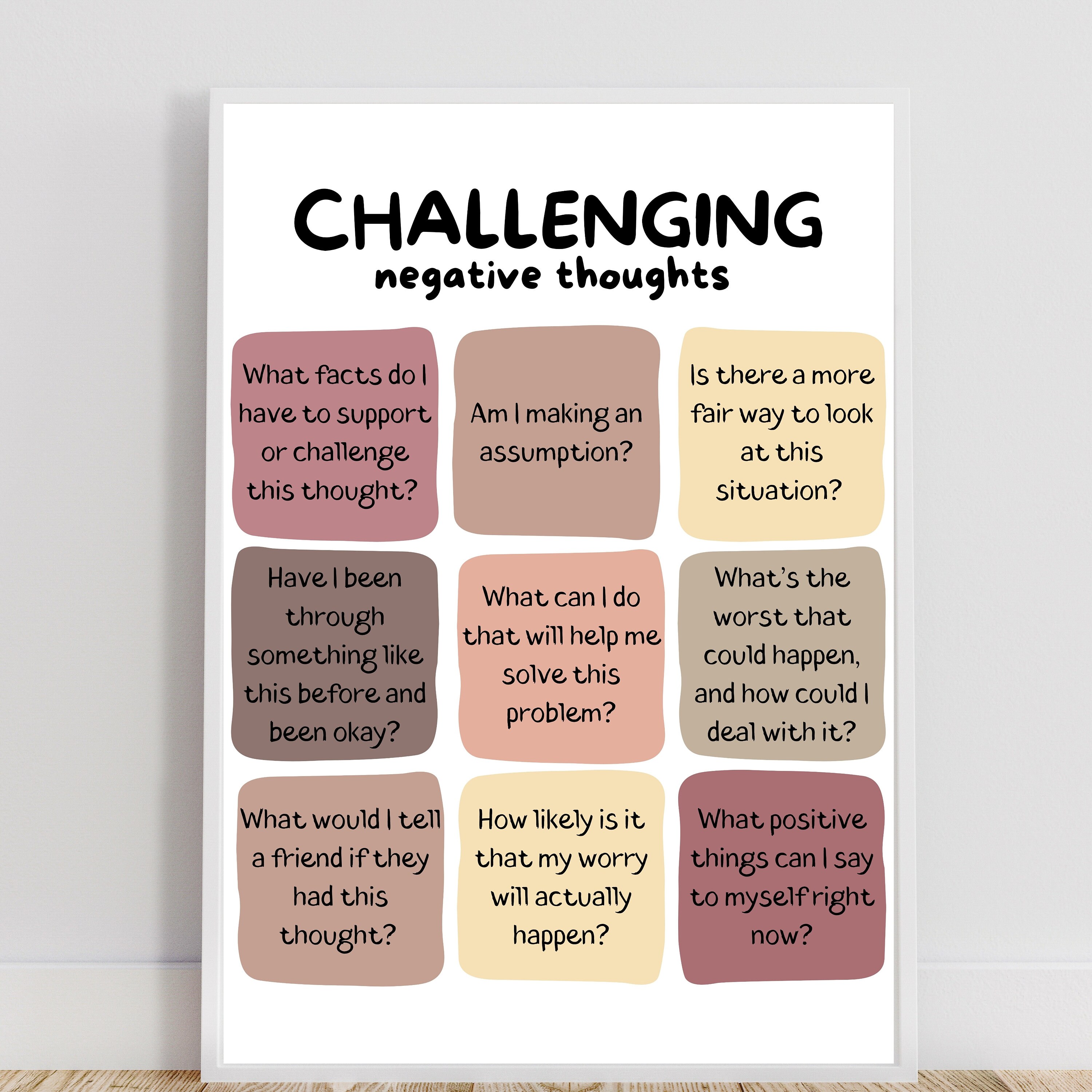 Challenging Negative Thoughts Poster, Cognitive Behavioral Therapy, CBT ...