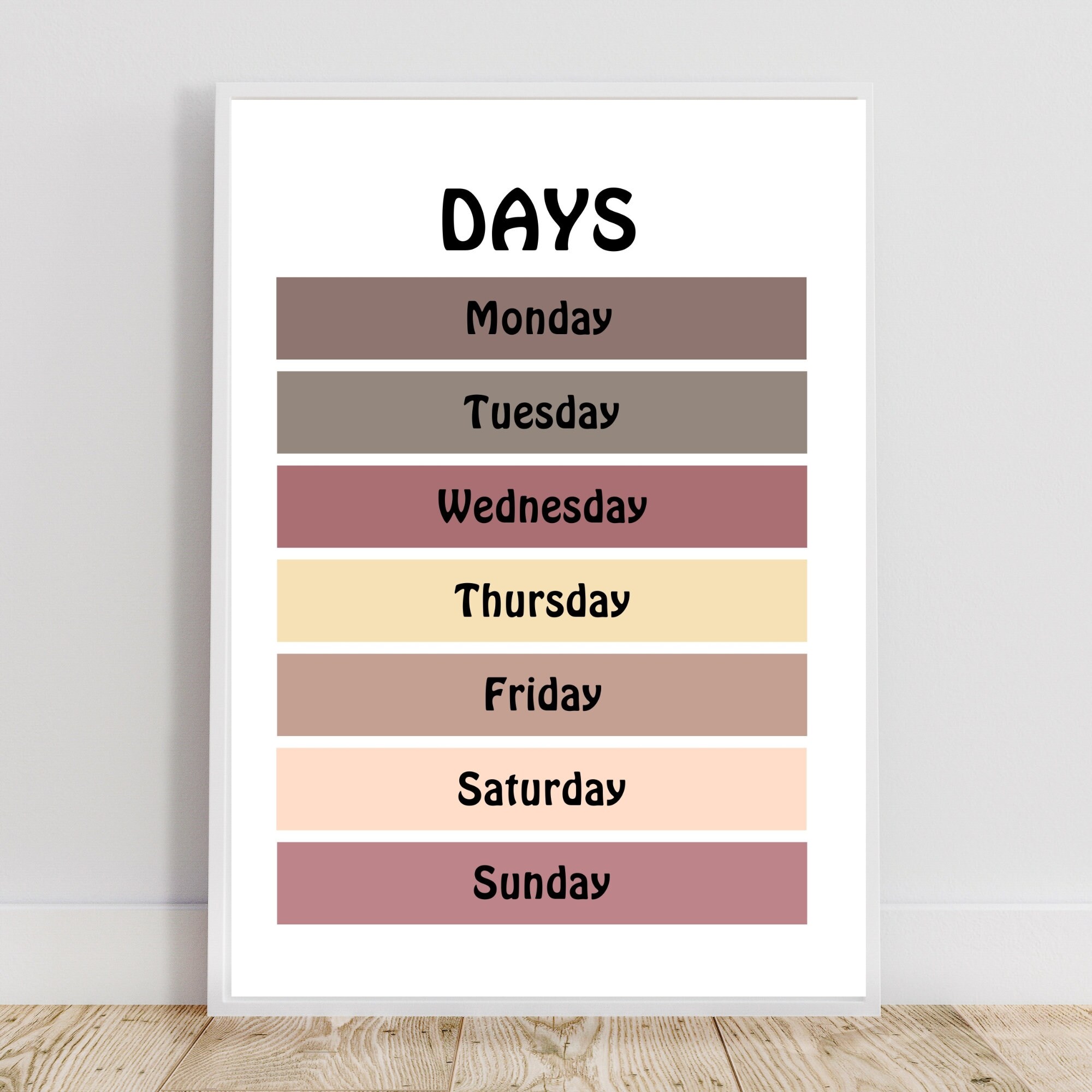 Days of the Week Brown Aesthetic Educational Wall Art Classroom Prints ...