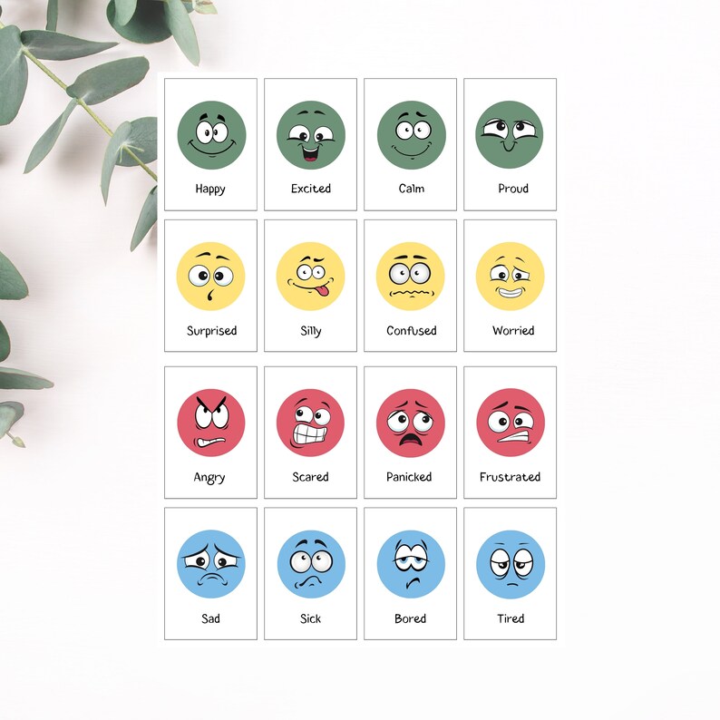 Feelings Cards Set of 16 Feelings Flash Cards Emotions Chart Montessori ...