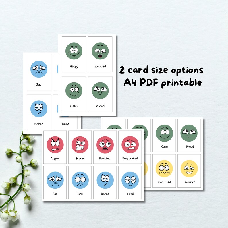 Feelings Cards Set of 16 Feelings Flash Cards Emotions Chart Montessori ...