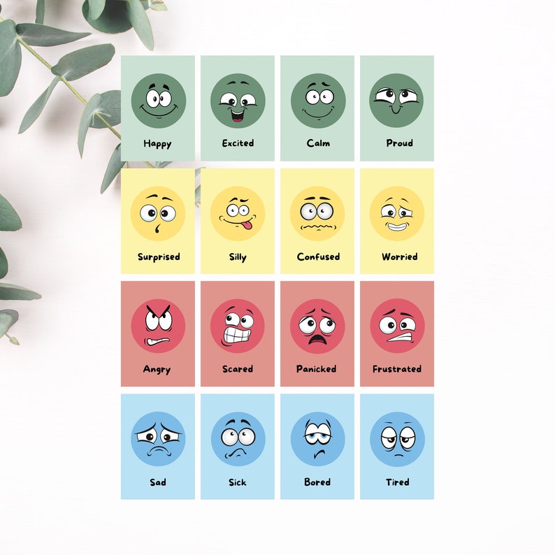 16 Feelings Flashcards, Emotions and Calming Techniques Chart ...