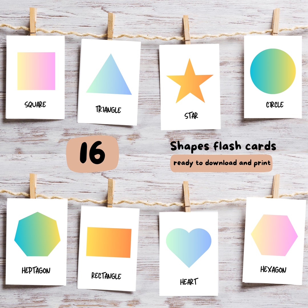 16 Shapes Flashcards Gradient Colours Shapes Flash Cards for Toddlers ...