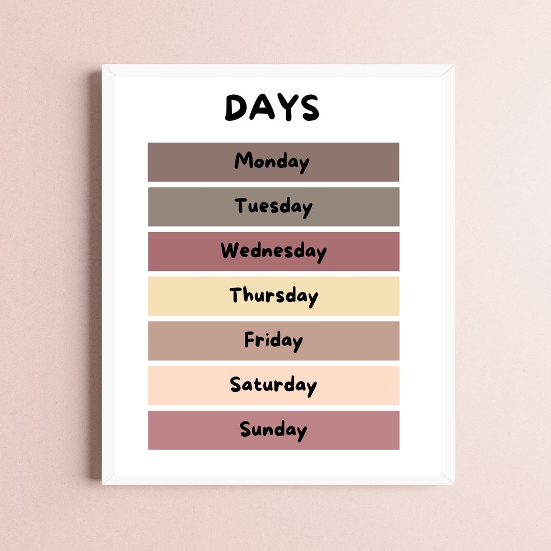 Days of the Week Printable Brown Educational Wall Art Classroom Prints ...