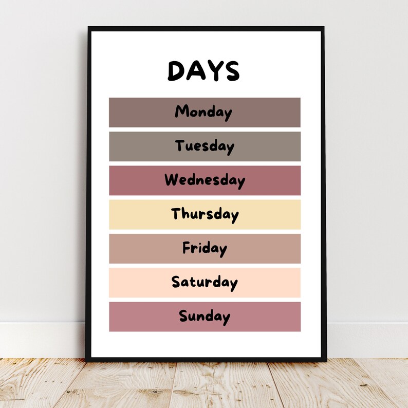 Days of the Week Printable Brown Educational Wall Art Classroom Prints ...