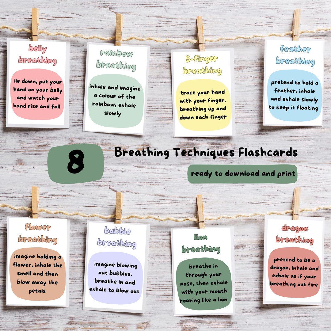 8 Breathing Techniques Flash Cards Self Regulation Tools Anxiety Cards ...