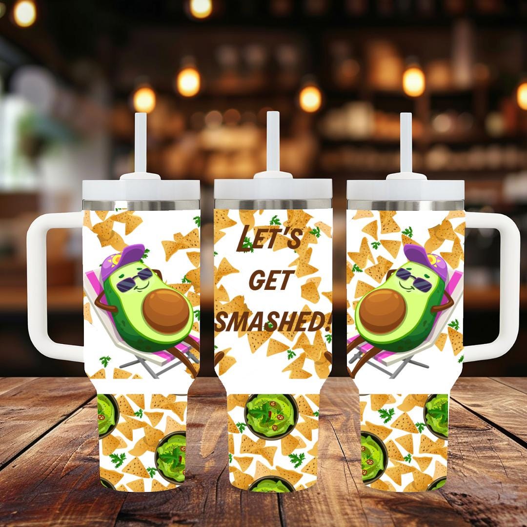 Avocado 'lets Get Smashed' Cartoon Festive Guacamole and Chips 40oz ...