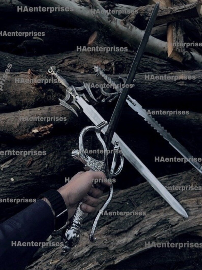 Hand Forged Damascus Steel Rapier Sword With Leather Sheath, Medieval ...