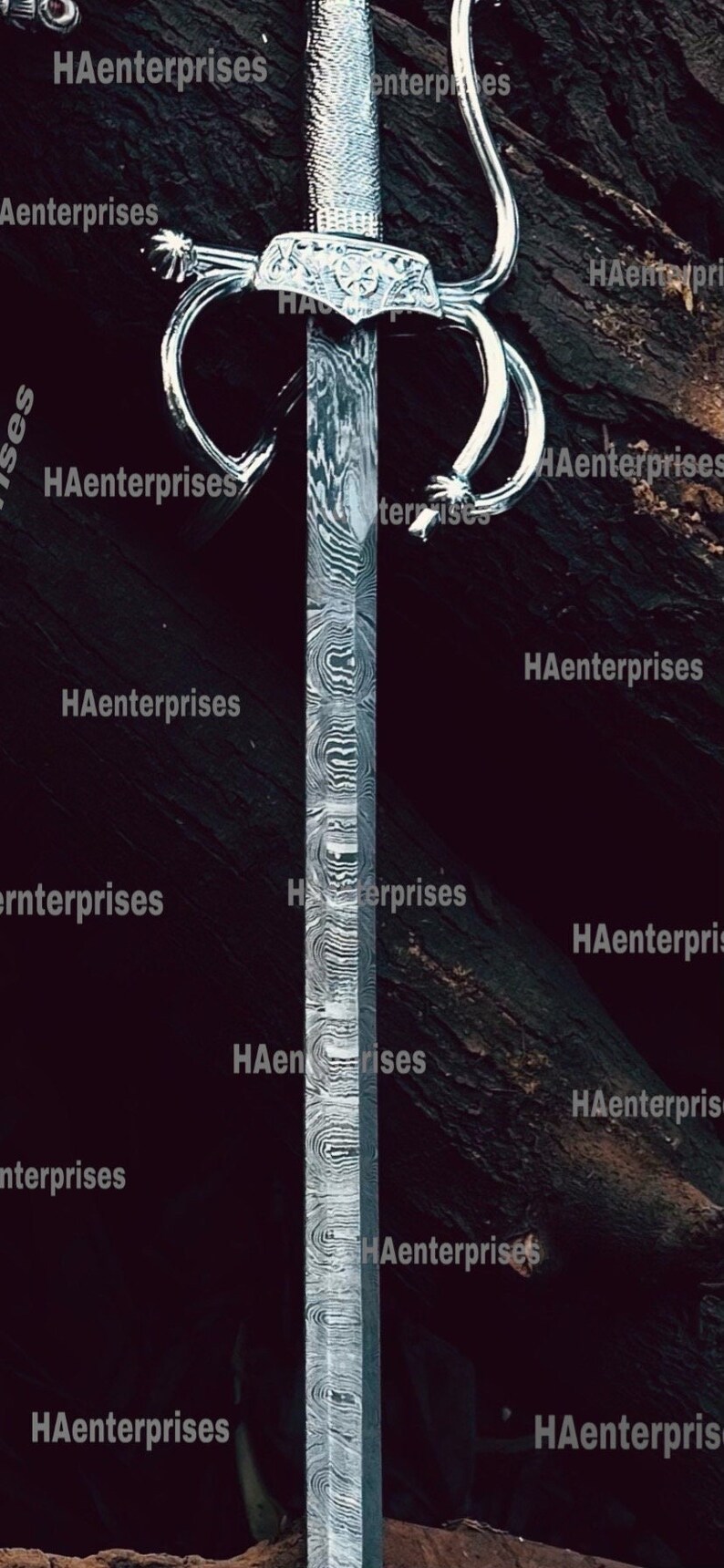 Hand Forged Damascus Steel Rapier Sword With Leather Sheath, Medieval ...