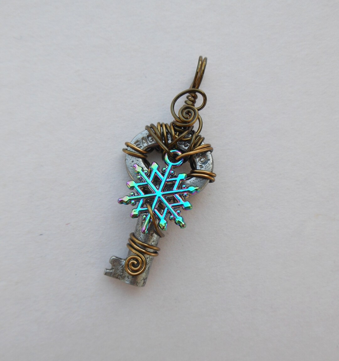 Snowflake Miniature Key Pendant Turquoise Green Rainbow Snowflake ...